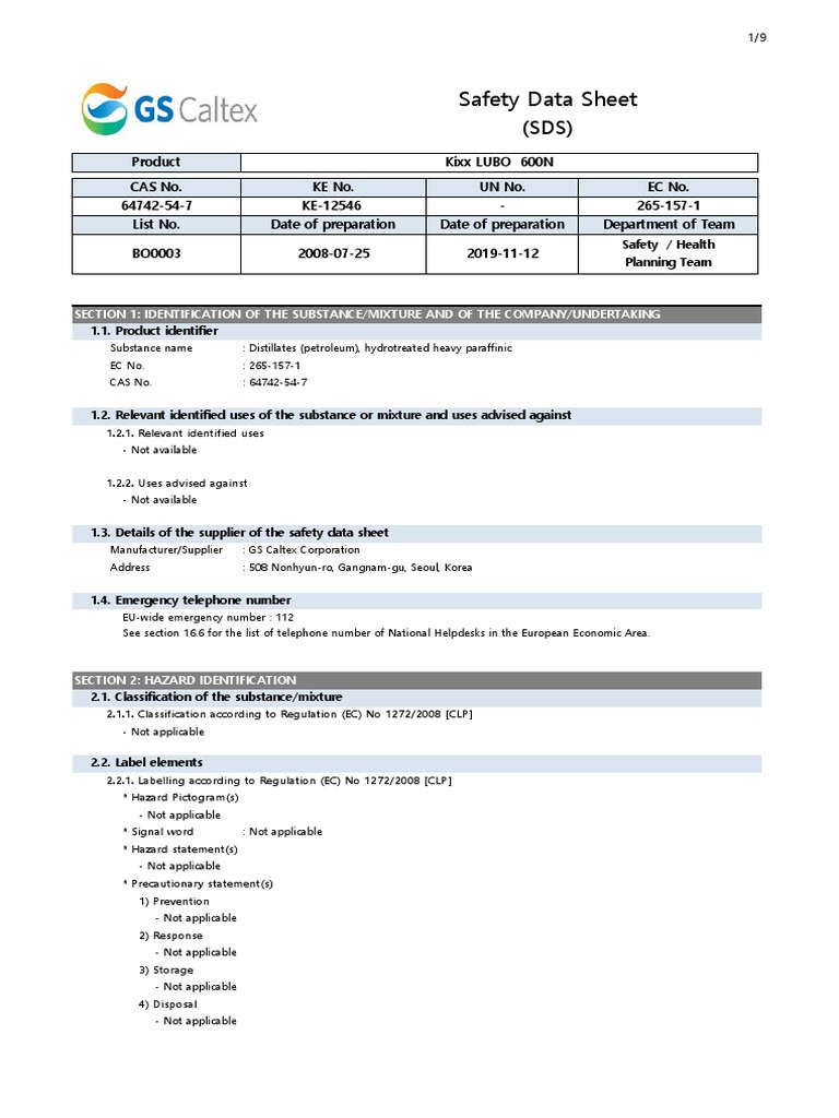 BO0003 - Kixx LUBO 600N - Eng | PDF | Dangerous Goods | Safety