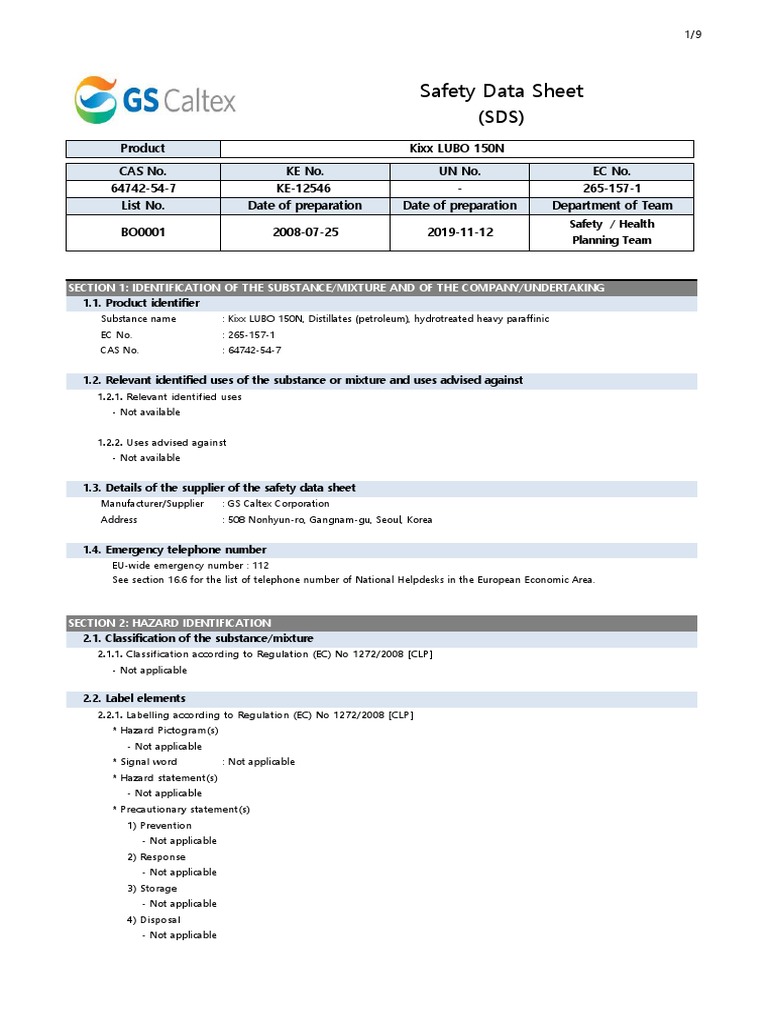 BO0001 - Kixx Lubo 150N - Eng | PDF | Dangerous Goods | Working Conditions
