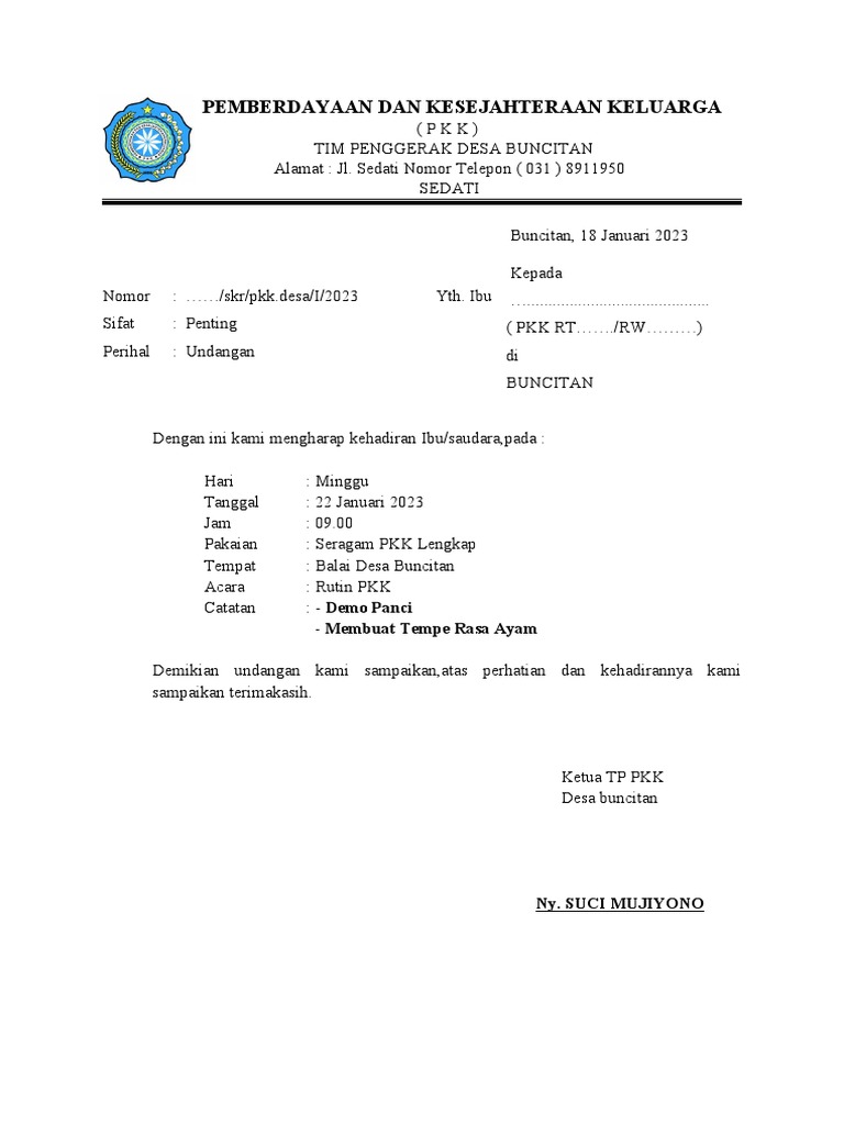 UNDANGAN PKK 22 Jan 2023 | PDF