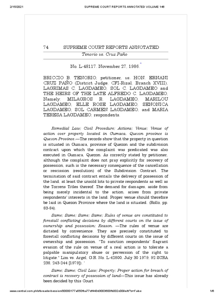 11 Tenorio vs. Cruz Paño | PDF | Damages | Complaint