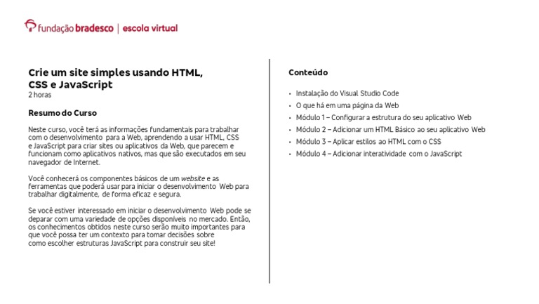 Descritivo Crie Site Simples Usando HTML CSS e JavaScript | PDF