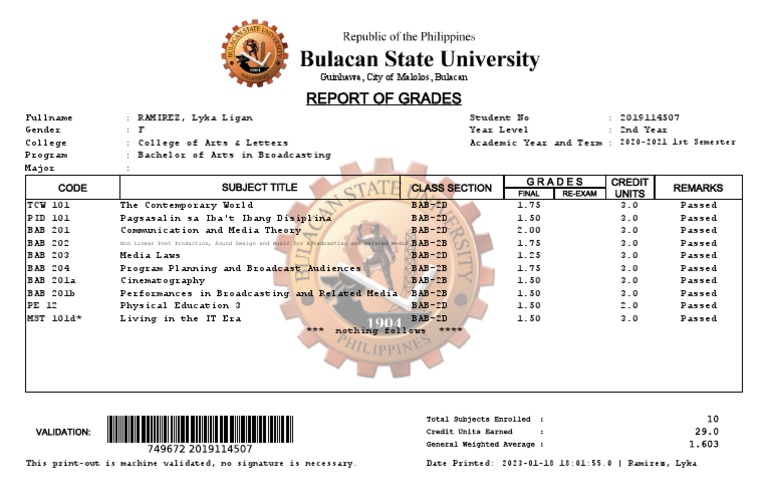 Report of Grades Bsu.2 | Download Free PDF | Communication