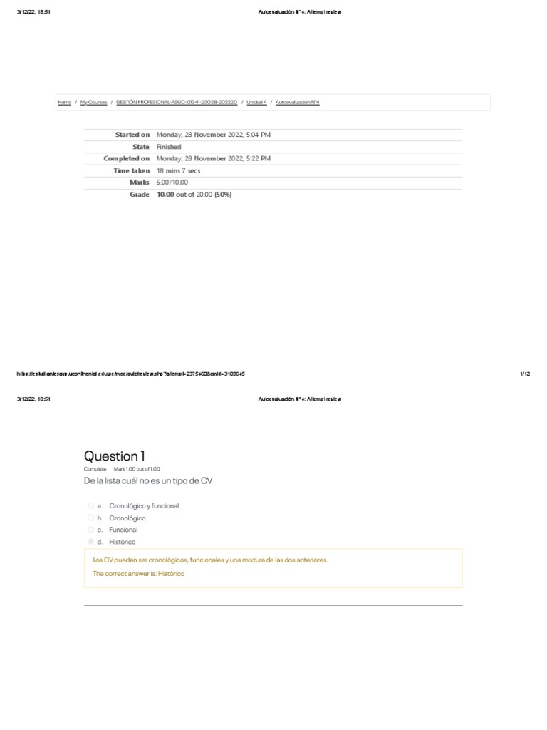 Autoevaluación N°4 - Attempt Review 2 | PDF