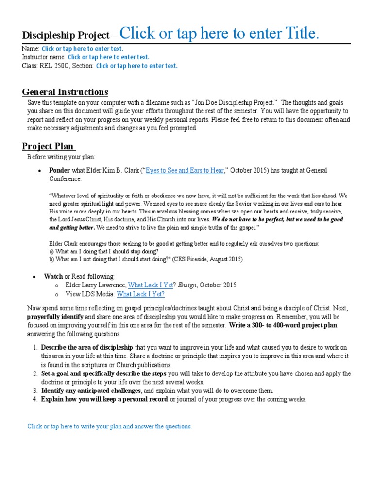 Discipleship Project Plan Template | PDF | Jesus | Disciple (Christianity)