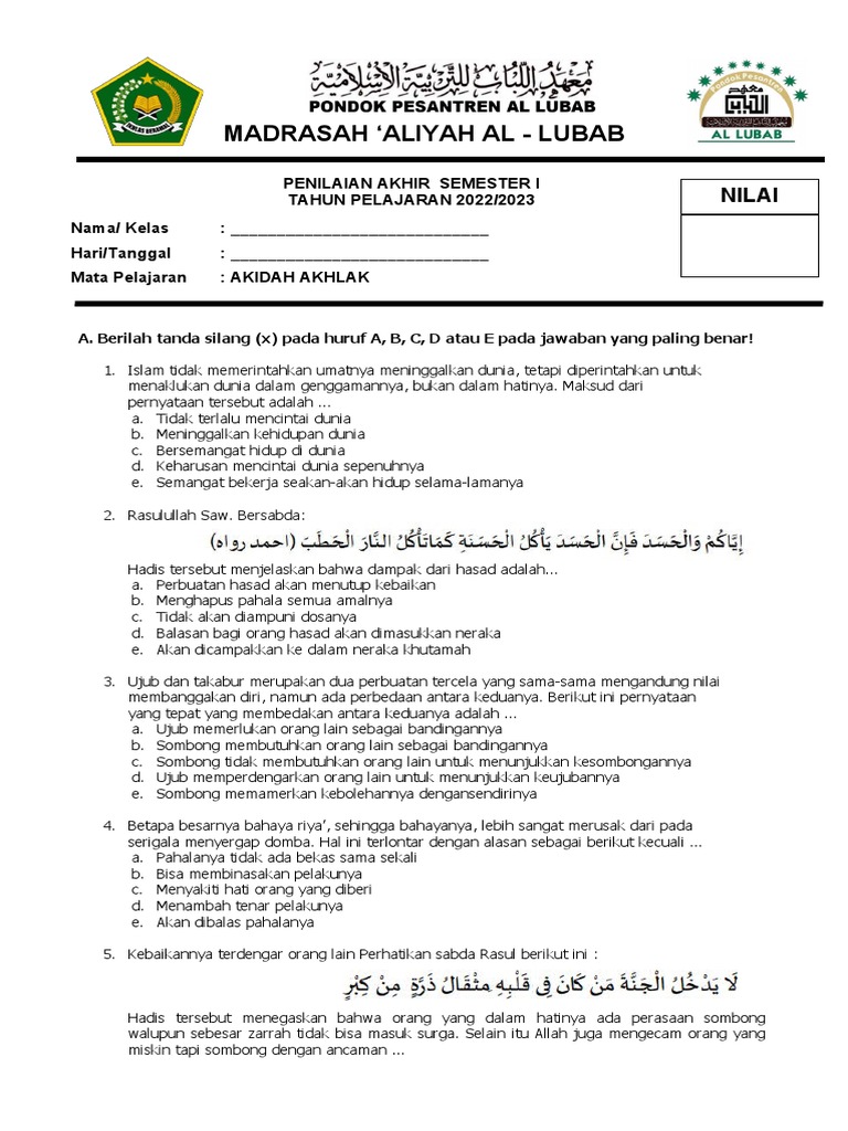 Soal Aa Kelas 10 Kma 183 - Kamimadrasah | PDF | Seni & Disiplin Bahasa | Kajian Bahasa Asing