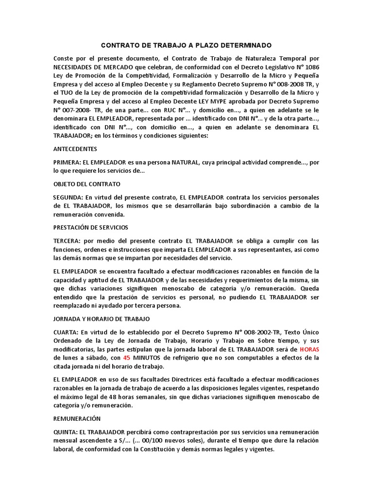 Modelo Contrato Microempresa | PDF | Tiempo de trabajo | Derecho laboral