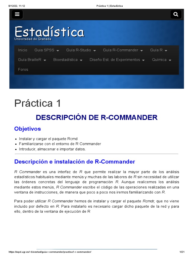 Práctica 1 Rcommander | PDF | Archivo de computadora | R (lenguaje de programación)