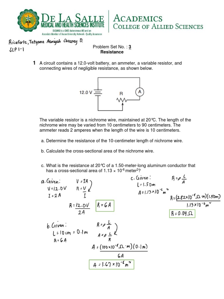Resistance Calculations for Wires | PDF | Home & Garden | Science ...