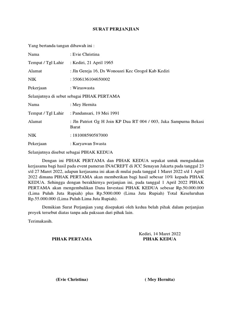 Surat Perjanjian Kerjasama | PDF