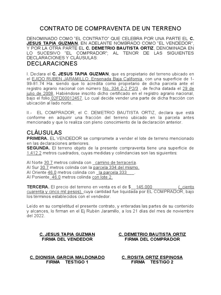 Formato De Contrato De Compraventa De Terreno Pdf