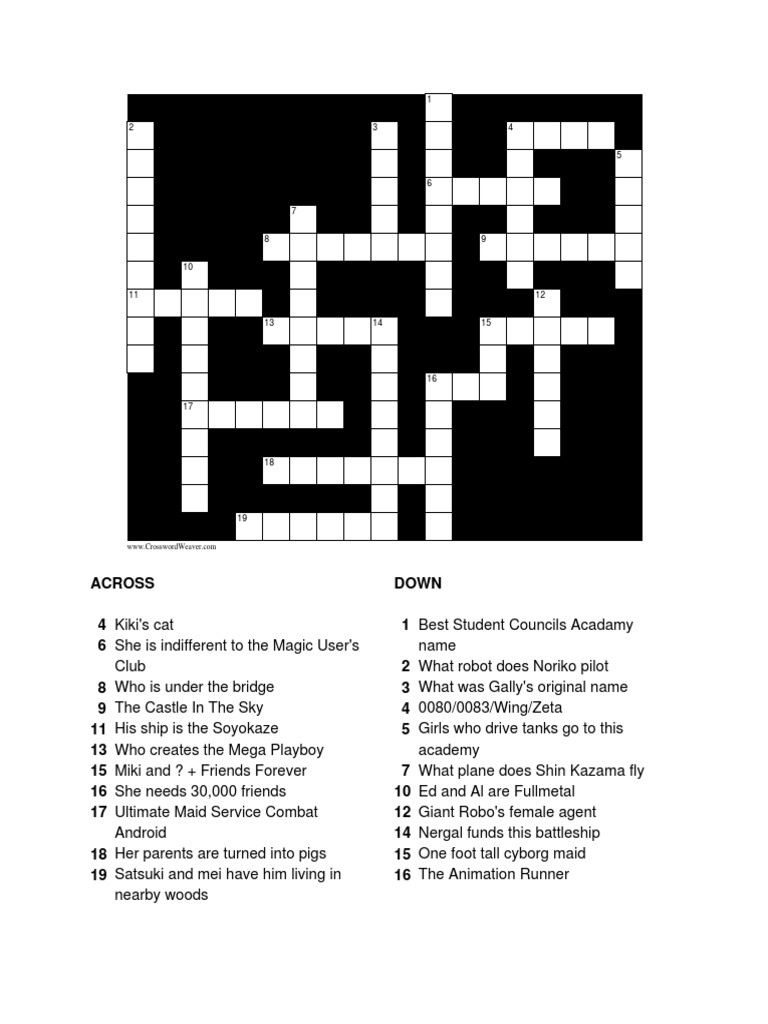 Anime Crossword Puzzle Clues | PDF