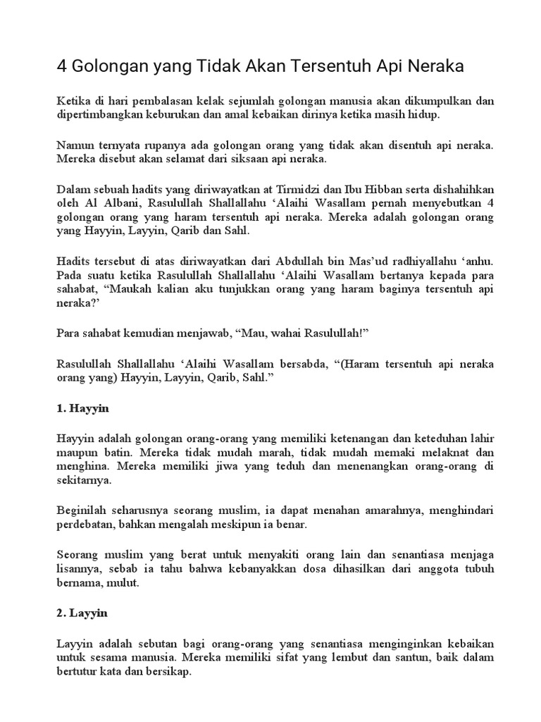 4 Golongan Yang Tidak Akan Tersentuh API Neraka | PDF | Pengembangan Diri