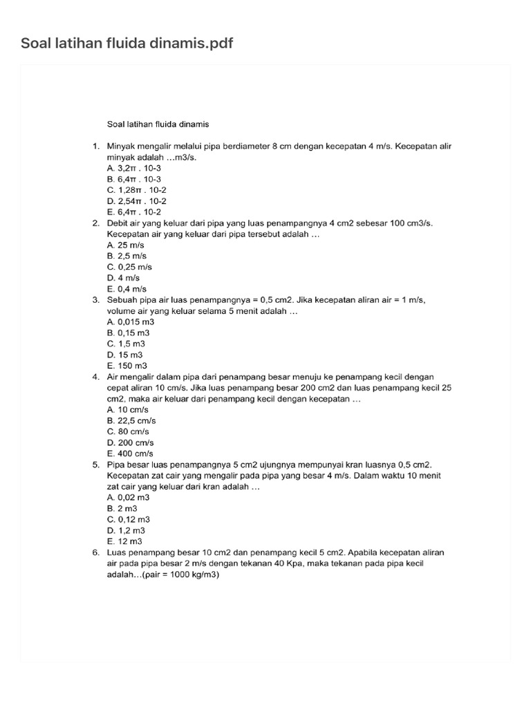 Soal Latihan Fluida Dinamis PDF | PDF