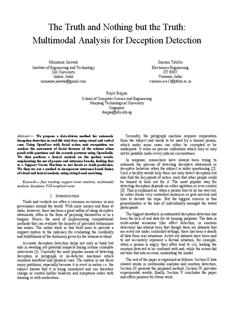 The Truth and Nothing But The Truth: Multimodal Analysis For Deception Detection | PDF ...
