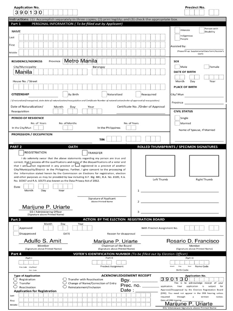CEF-1 Comelec Registration Form | PDF
