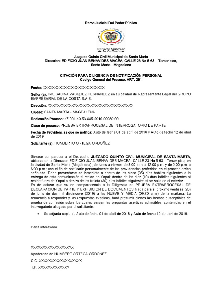 Citatorio Interrogatorio de Parte | PDF