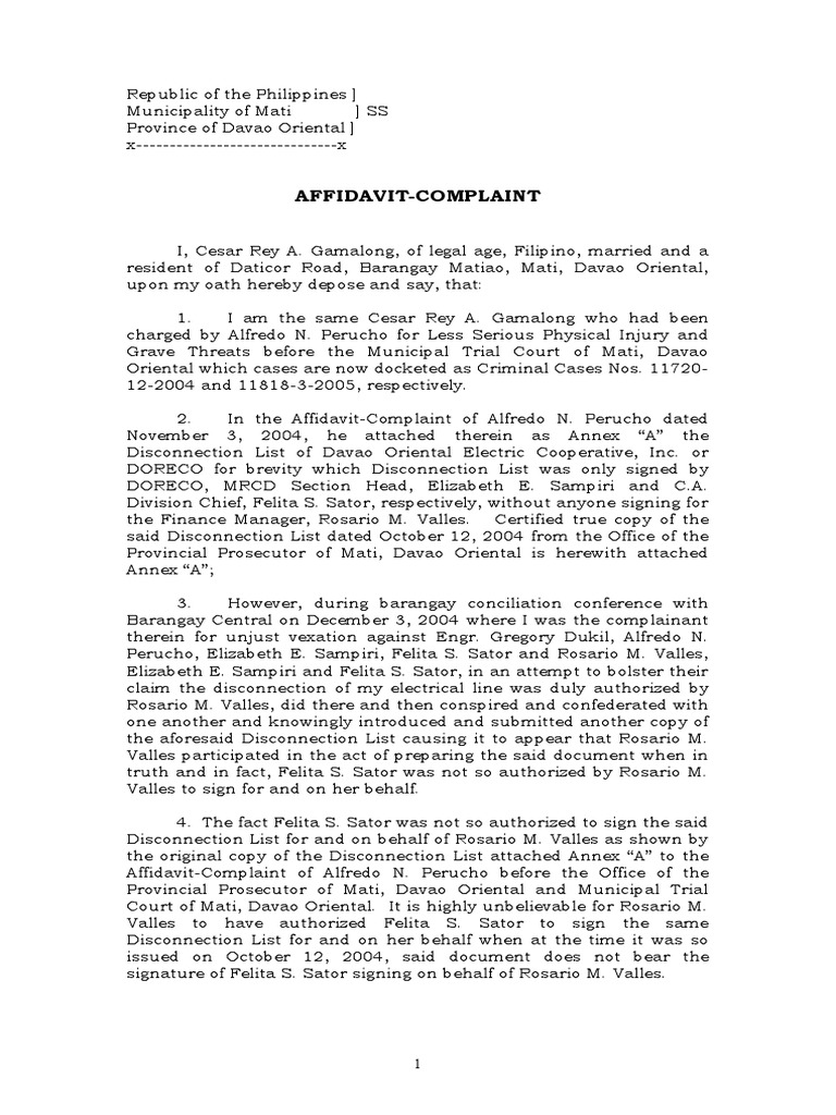 Affidavit ComplaintforFalsification | PDF | Affidavit | Justice