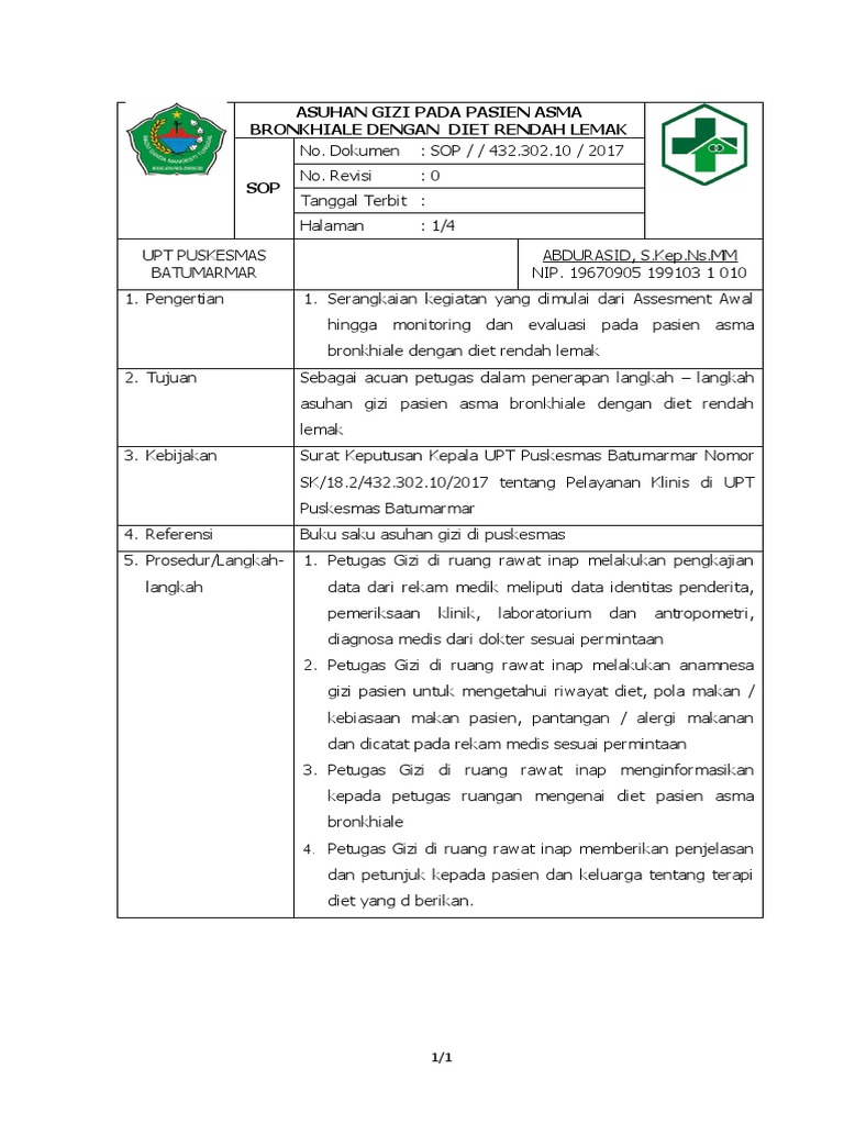 ASUHAN GIZI PADA Diet Asma Bronkhiale | PDF