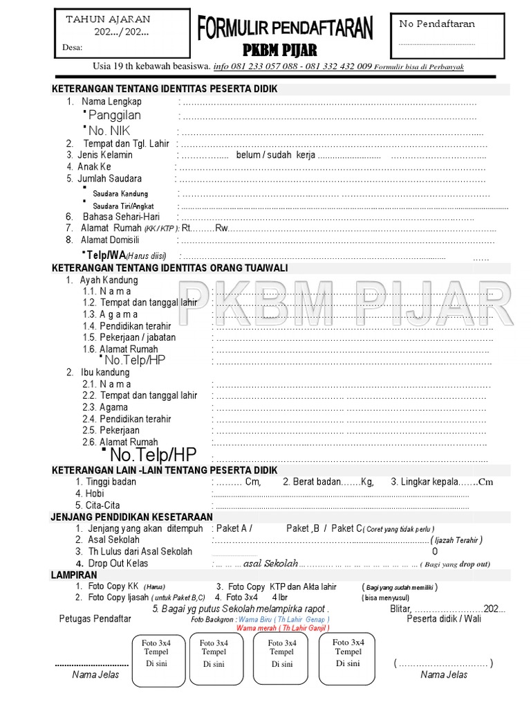Formulir PKBM 2022 | PDF