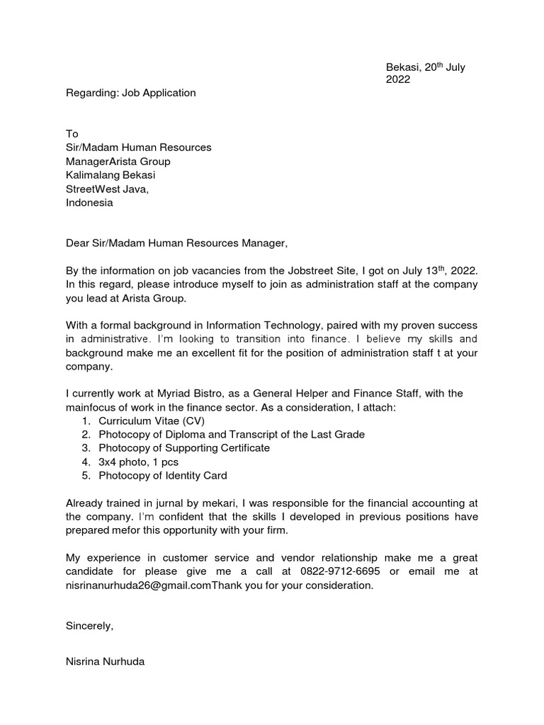 Job Application for Admin Staff Position | PDF