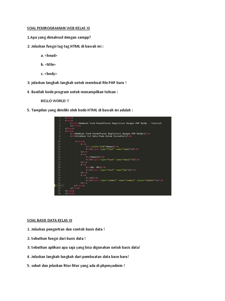 Soal Pemrograman Web Dan Basis Data Kelas Xi | PDF | Teknologi & Rekayasa