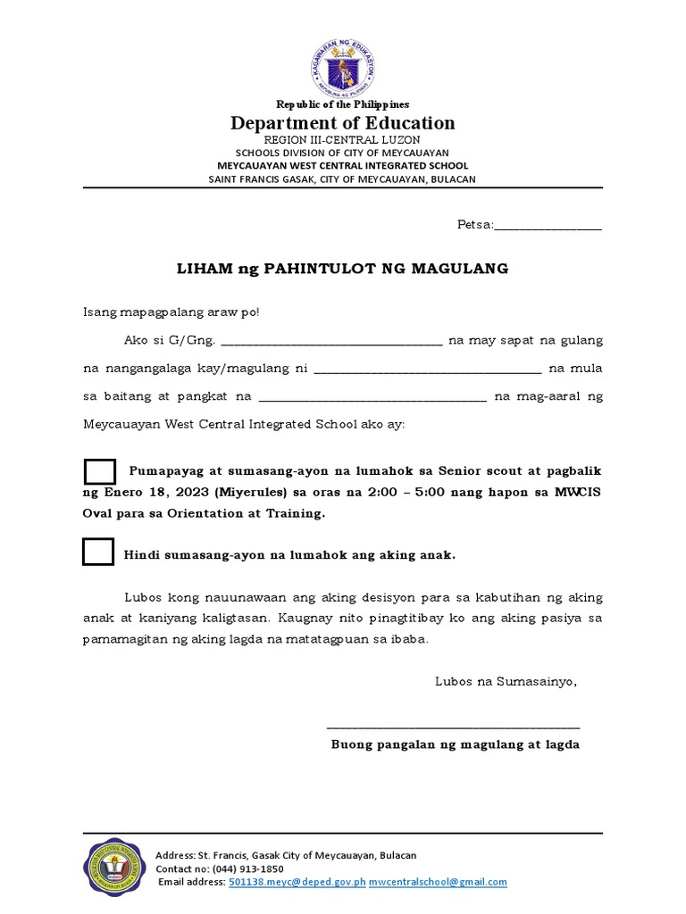 Liham Pahintulot | PDF