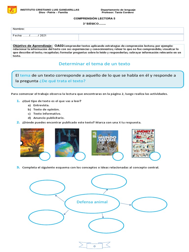 3°básico LENGUAJE Unidad 1 Guía #5 Comprensión Lectora - Estrategias ...