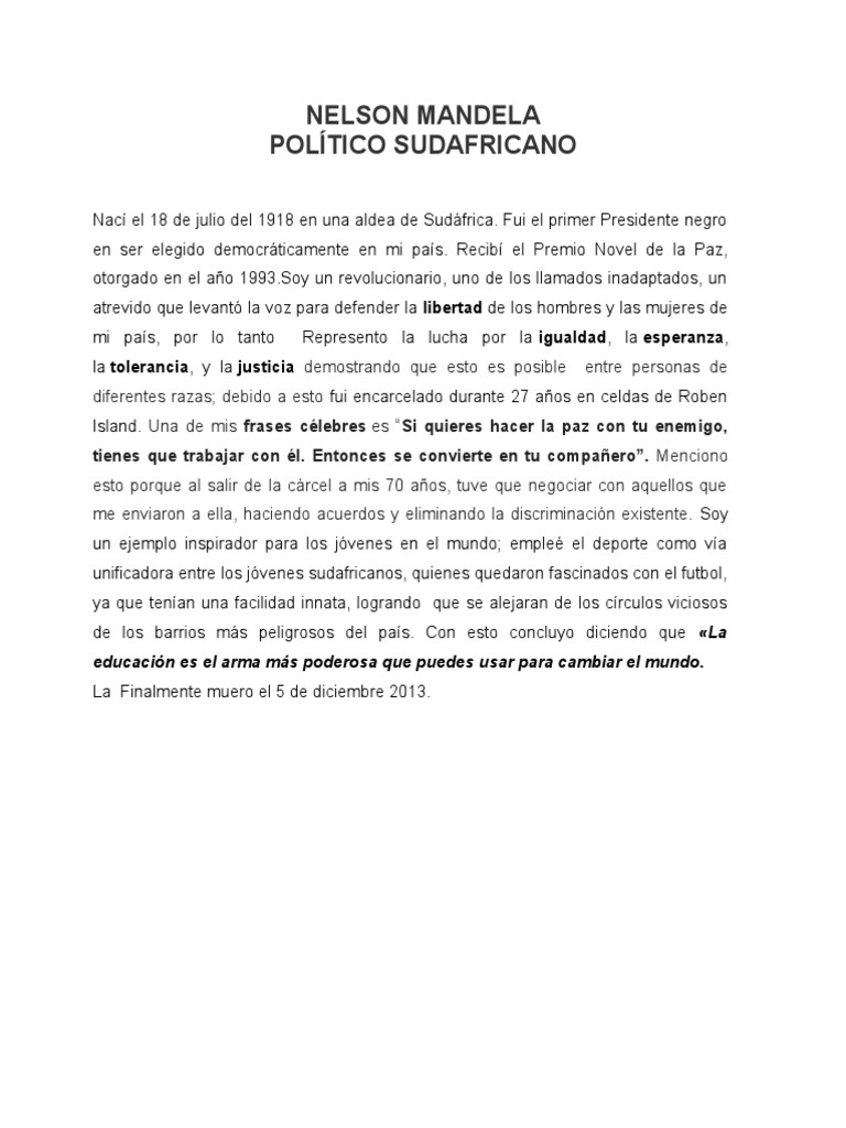 Biografia Nelson Mandela-1 | PDF | Política | Ciencias sociales