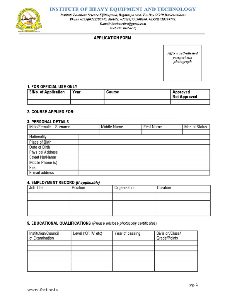 Application Form-Ihet | PDF | Heavy Equipment | Fee