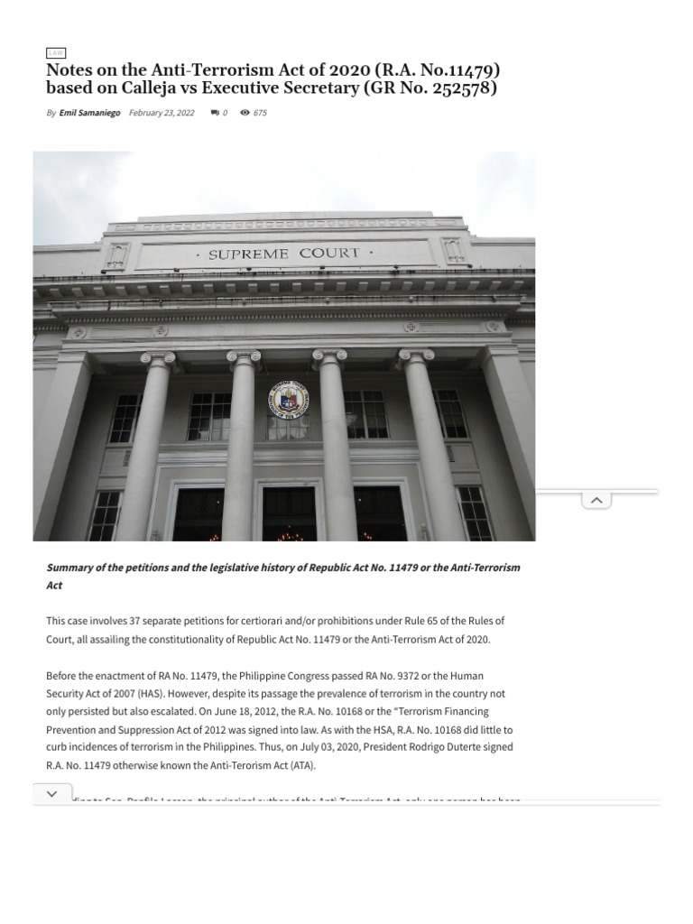 Analysis of the Supreme Court Decision on the Constitutionality of the Anti-Terrorism Act of ...