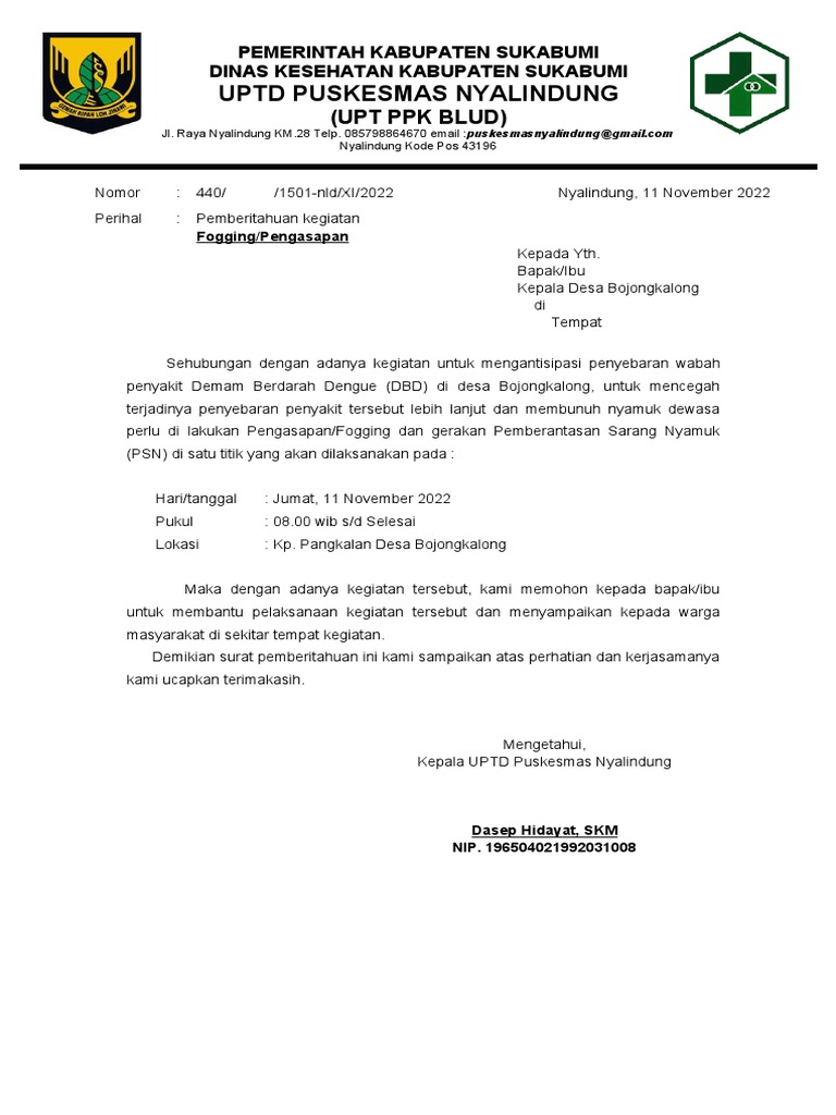 Surat Pemberitahuan Kegiatan Fogging | PDF