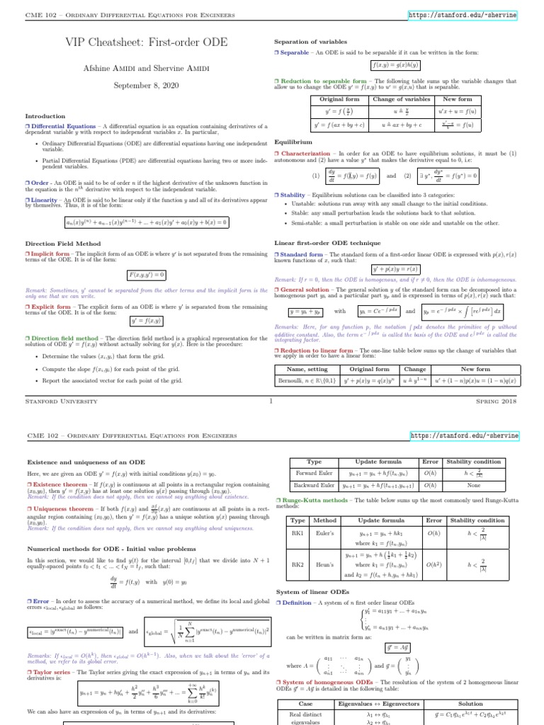 Cheatsheet First Ode | PDF | Ordinary Differential Equation | Equations