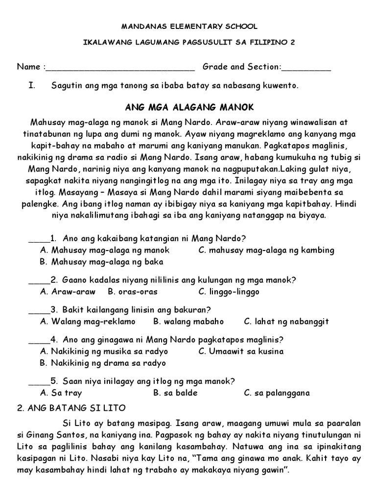 Summative Test in Filipino 2 Q2 | PDF