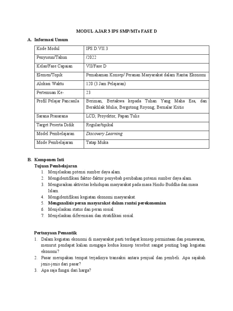 Ips SMP Kelas Vii - Modul Ajar 3.6 (Bab 3) | PDF | Bisnis | Seni