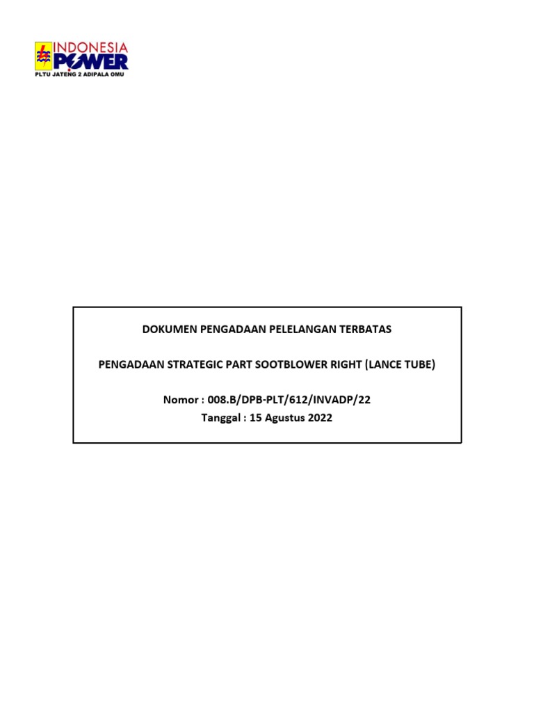 Pengadaan Sootblower PLTU Jateng 2 Adipala | PDF
