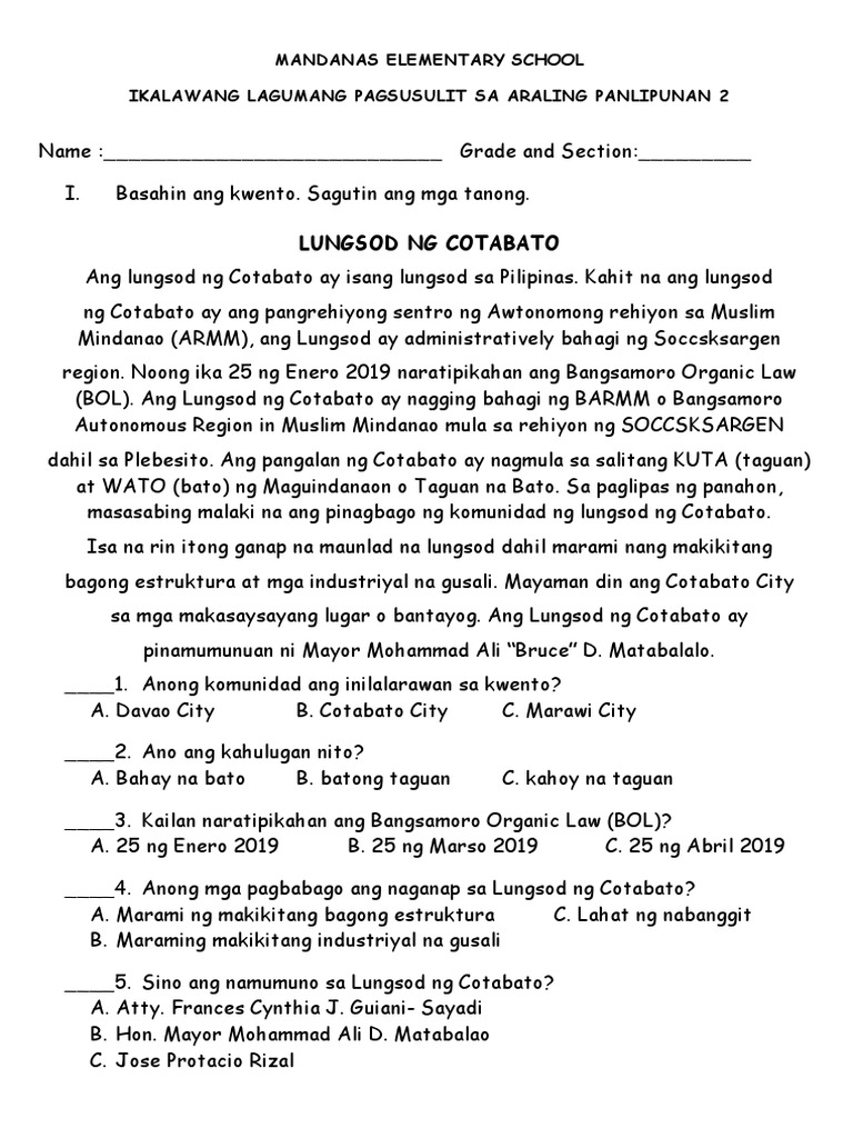 Summative Test in Ap 2 Q2 | PDF