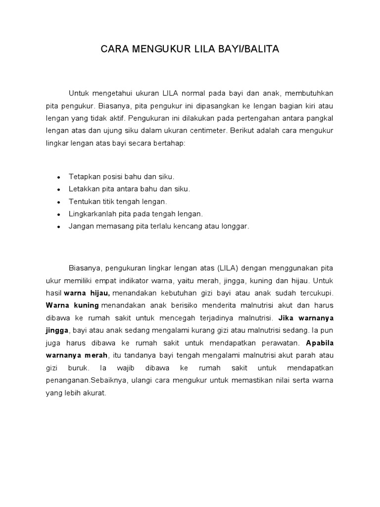 Cara Mengukur LILA pada Bayi dan Balita | PDF