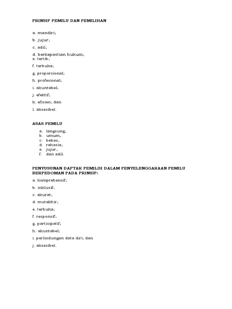 Prinsip Pemilu Dan Pemilihan | PDF