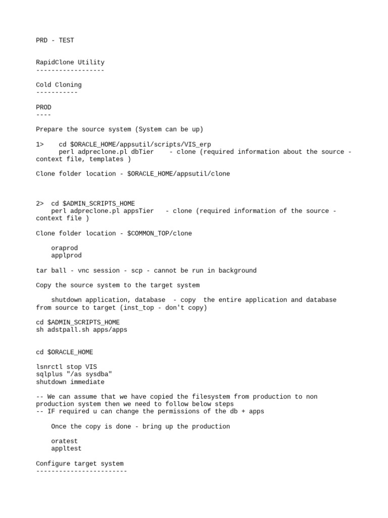 A Guide to Rapid Cloning of an Oracle E-Business Suite Production Environment | PDF | Computer ...