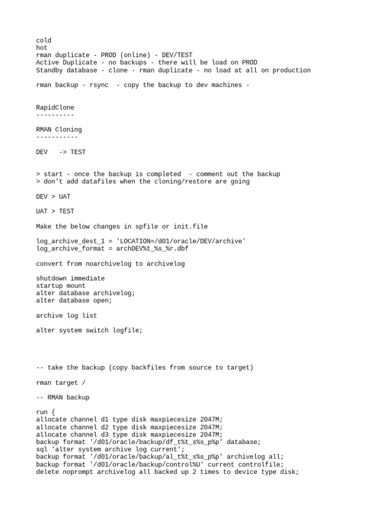 Clone Steps Rman | Download Free PDF | Backup | Oracle Corporation
