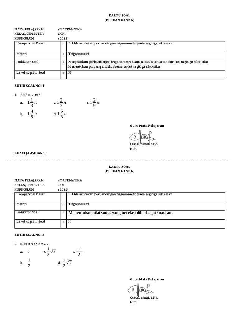 Soal Trigonometri Kelas XI | PDF