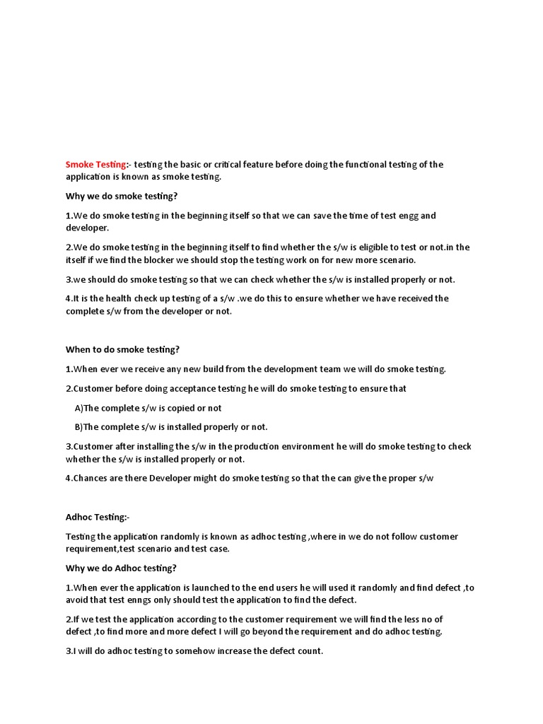 Smoke Testing Pdf Agile Software Development Technology Development 