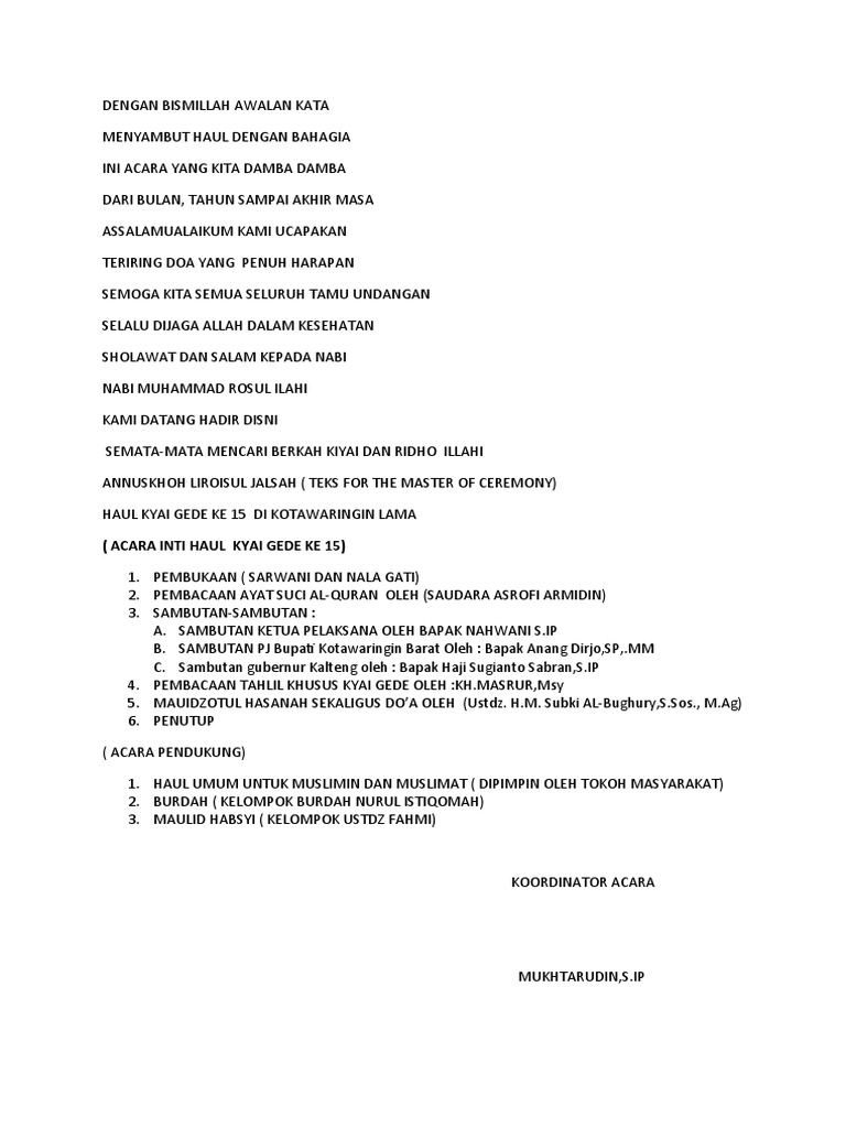 Susunan Acara Haul Kyai Gede | PDF