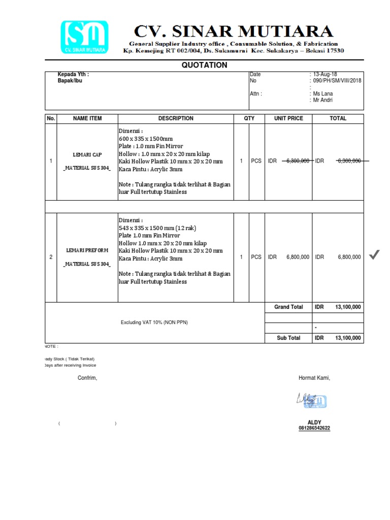 Lemari Sample - CV SINAR MUTIARA Reference | PDF
