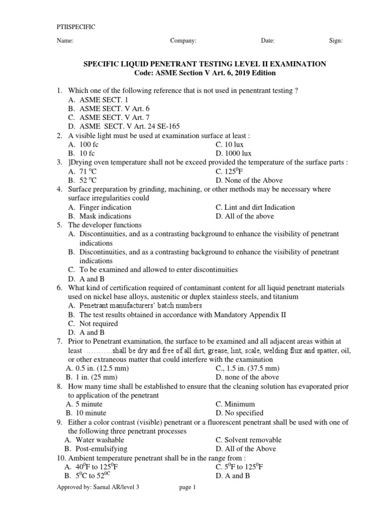 Liquid Penetrant Testing Level II Exam | PDF | Ultraviolet | Water