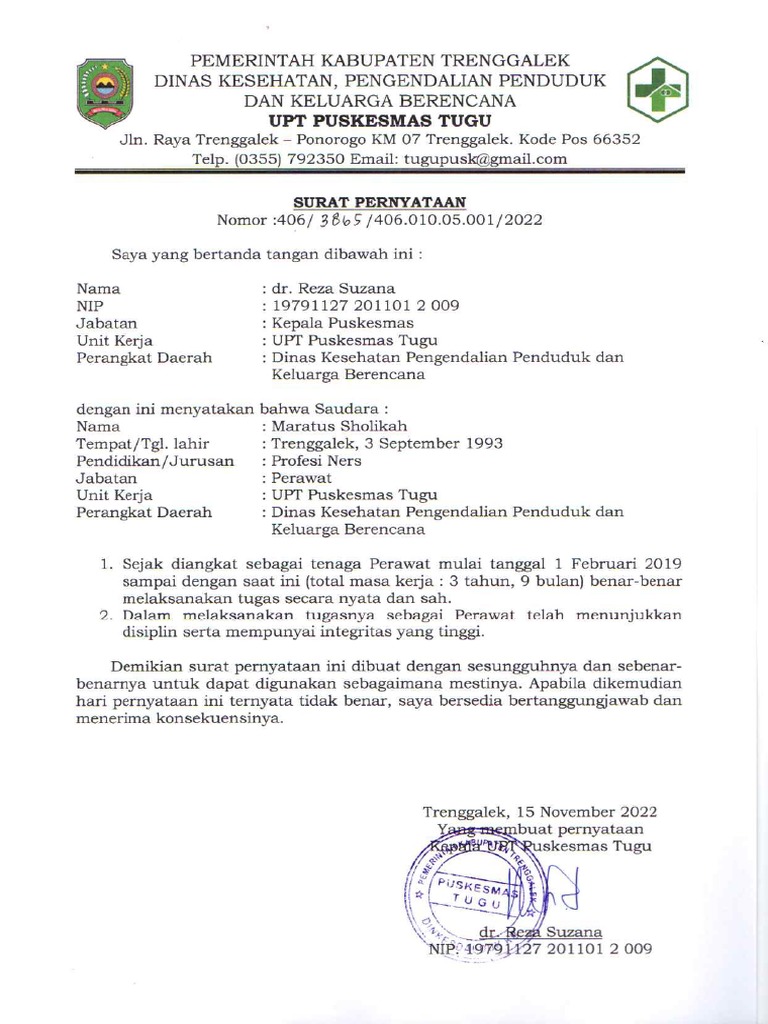 Surat Pernyataan Pengalaman Kerja | PDF