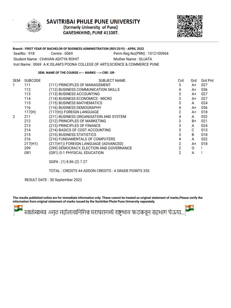 Savitribai Phule Pune University, Online Result | PDF | Economies | Science