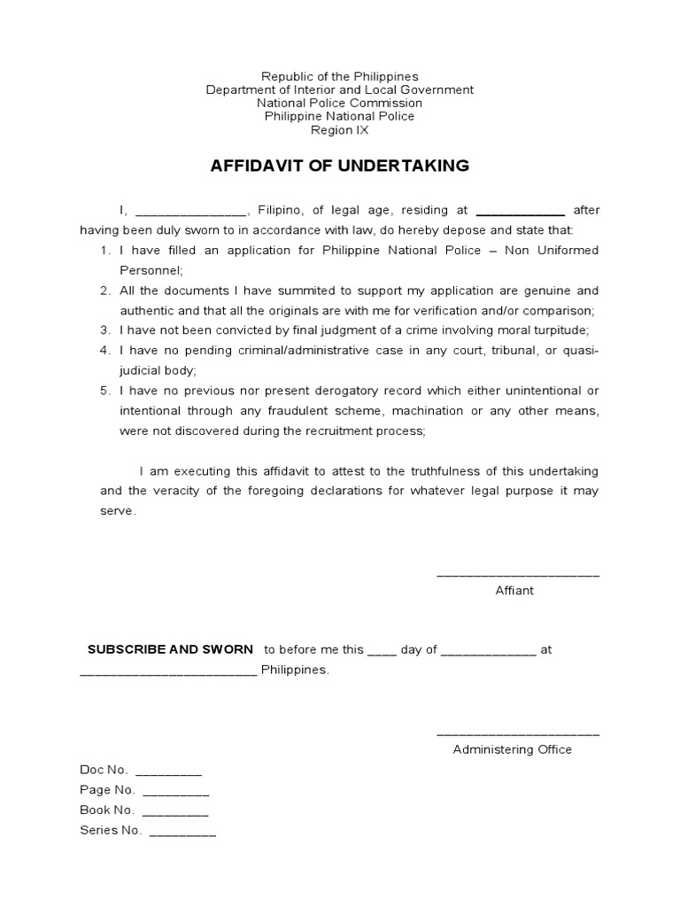 Affidavit of Undertaking for PNP Application | PDF | Business | Social ...