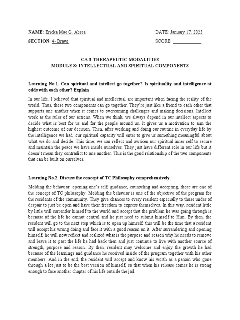 Module 7 Act Answer in Therapeutic Modalities | PDF | Intelligence ...