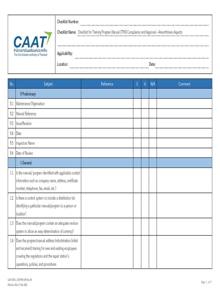 CAAT AIR CL CER OPM 305 Rev.00 - Checklist For Traning Program Manual ...
